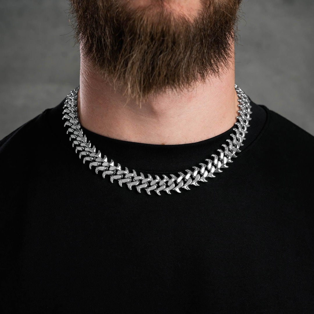 Fishbone Curved Spike Cuban Chain, 316L Stainless Steel - Etsy