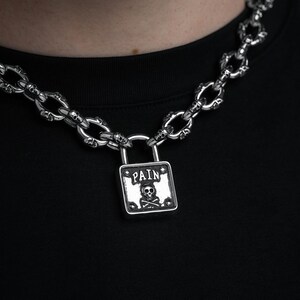 Heavy Duty Skull Padlock Pendant Necklace Chain, 316L Stainless Steel ...