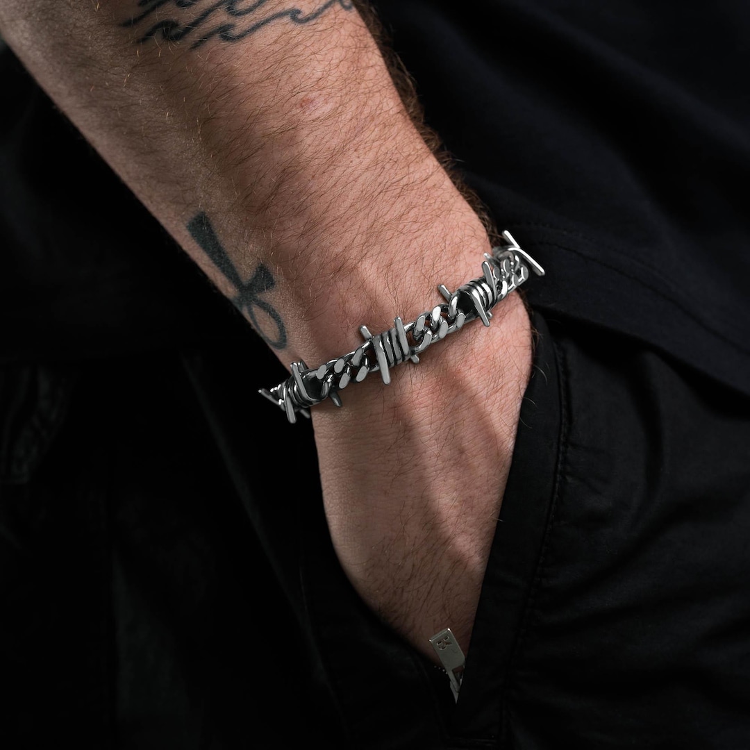 Barbed Wire Bracelet, 9mm Cuban Link Chain, 316L Stainless Steel - Etsy