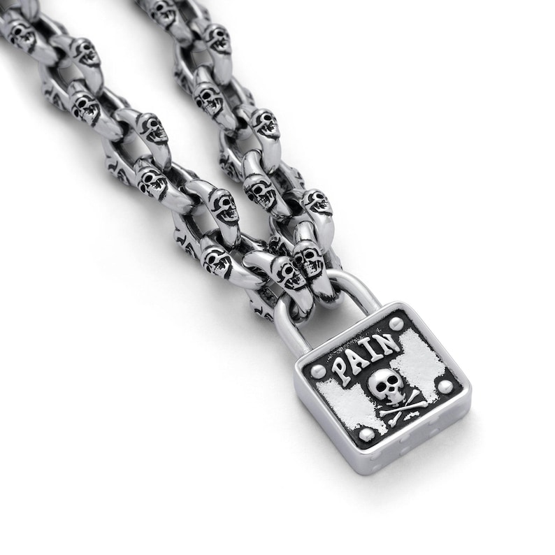 Heavy Duty Skull Padlock Pendant Necklace Chain, 316L Stainless Steel ...