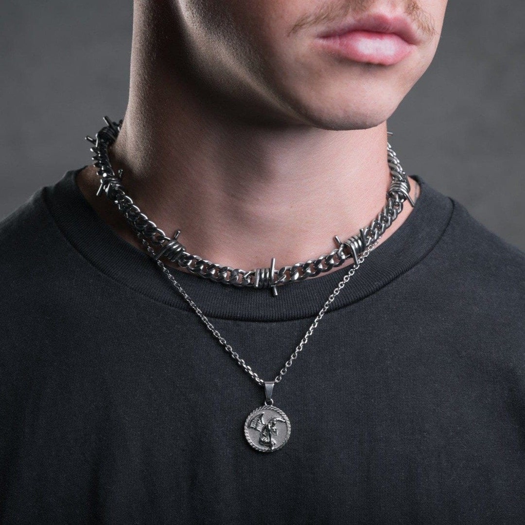 Fallen Angel Medallion Pendant Necklace, 316L Stainless Steel, Gothic ...