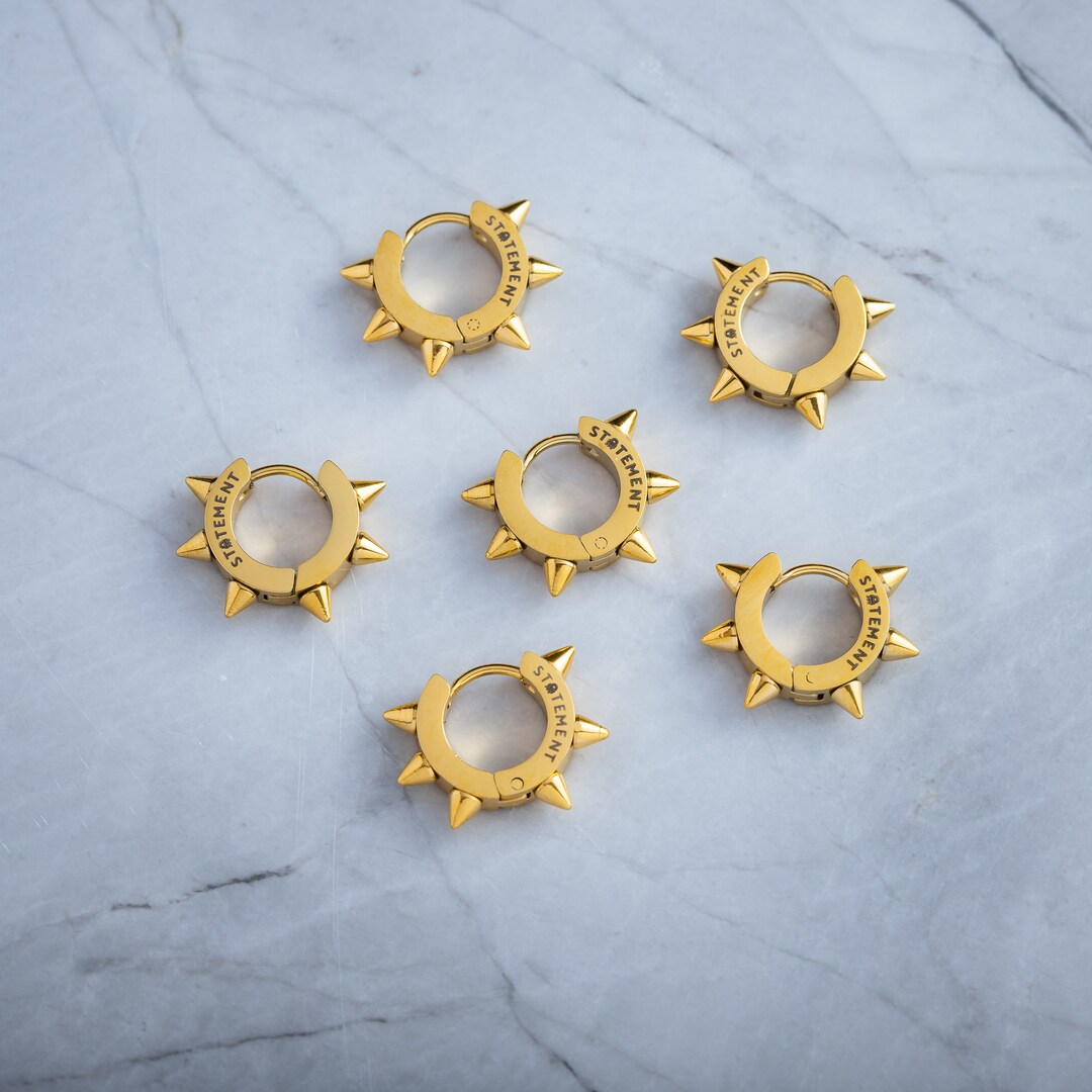 Spiked Hoop Earrings, 18k Gold Plated, 316L Stainless Steel - Etsy