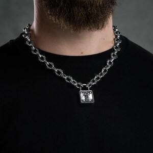 Heavy Duty Skull Padlock Pendant Necklace Chain, 316L Stainless Steel ...