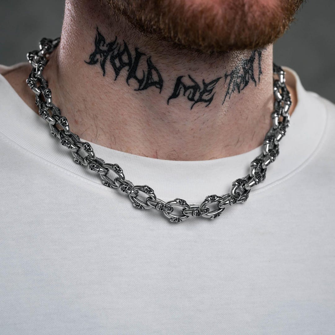 Boneyards Skull Chain Link Necklace, 316L Stainless Steel - Etsy