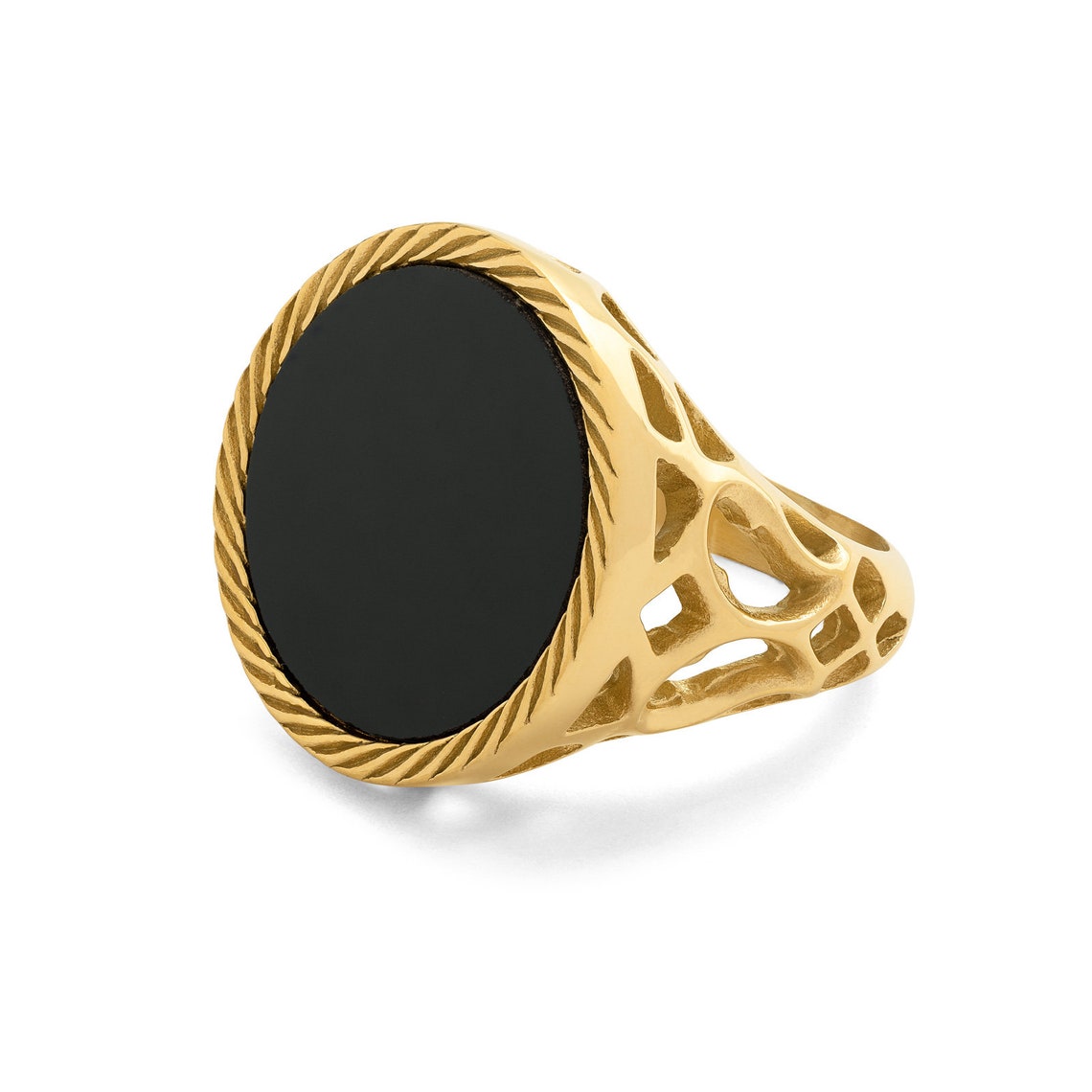 Onyx Sovereign Ring, 18k Gold Plated, 316L Stainless Steel - Etsy