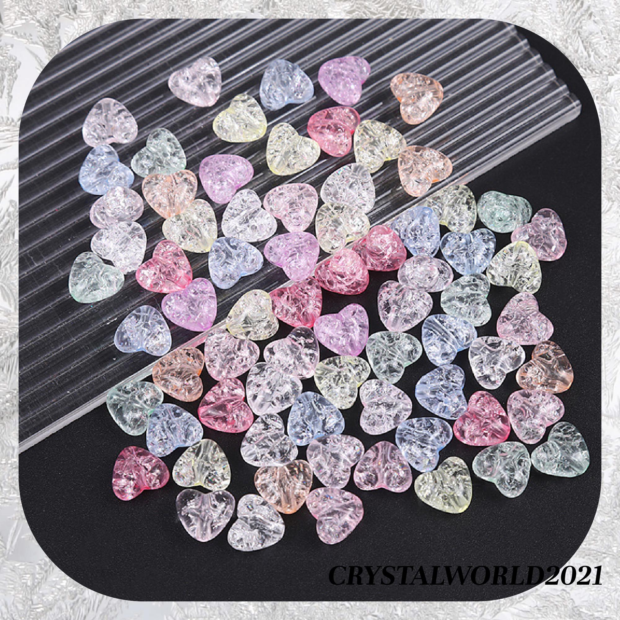 10MM 20 Multi Coloured Transparent Acrylic Crackle Heart Beads for ...