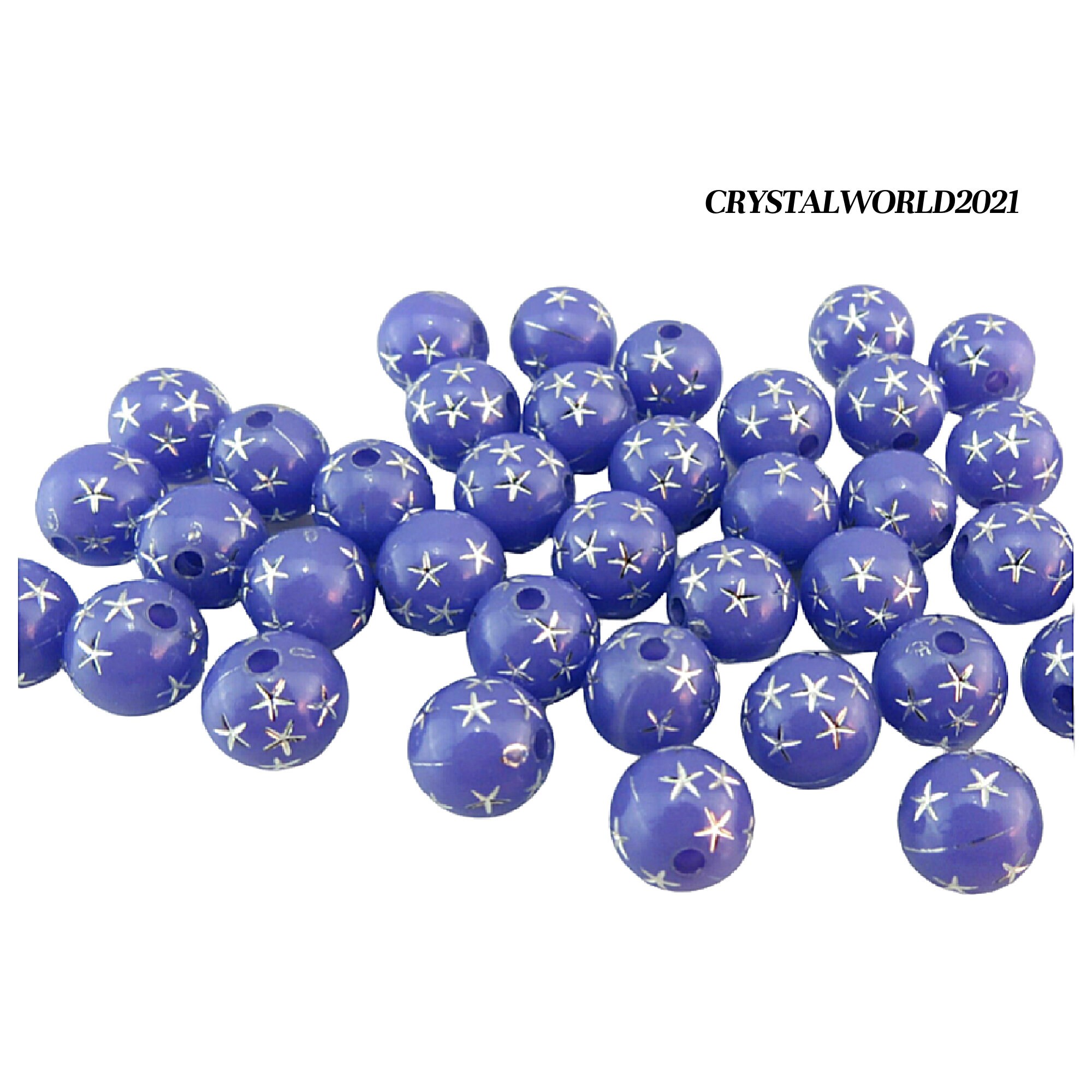 8MM Multicoloured Sparkling Silver Star Acrylic Round Shaped Beads for ...