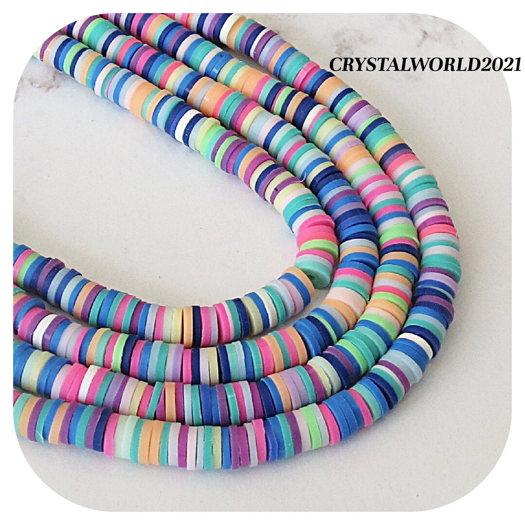 6MM Blue Multi Coloured Heishi Disc Beads Polymer Clay Beads for ...