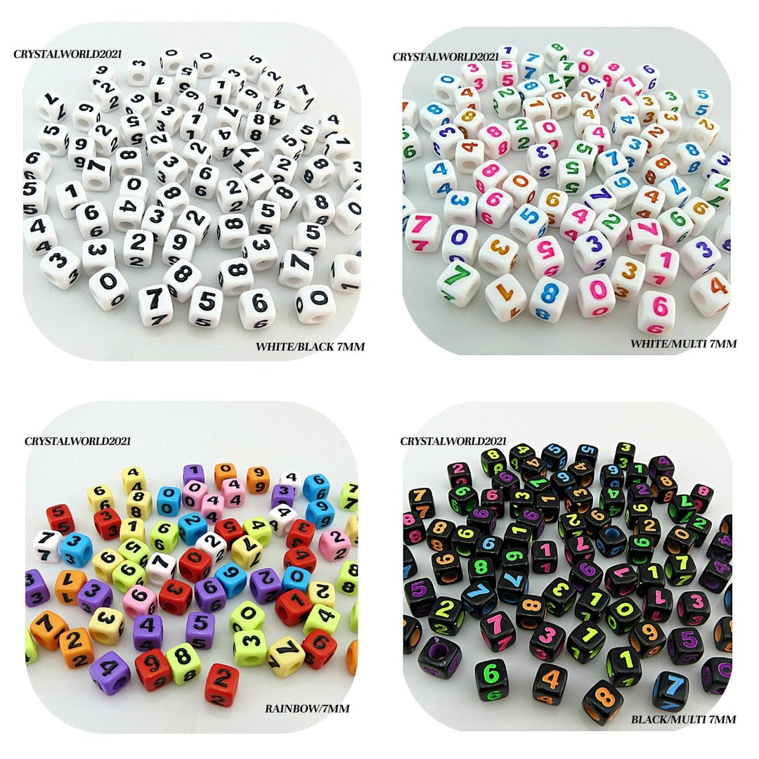 100 7MM 0-9 Random Number Cube Acrylic Beads for Jewellery Making ...
