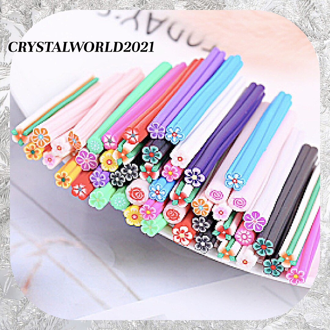 10 20 50 3D Polymer Clay Sticks Slices Flower Slices Nails Stickers ...