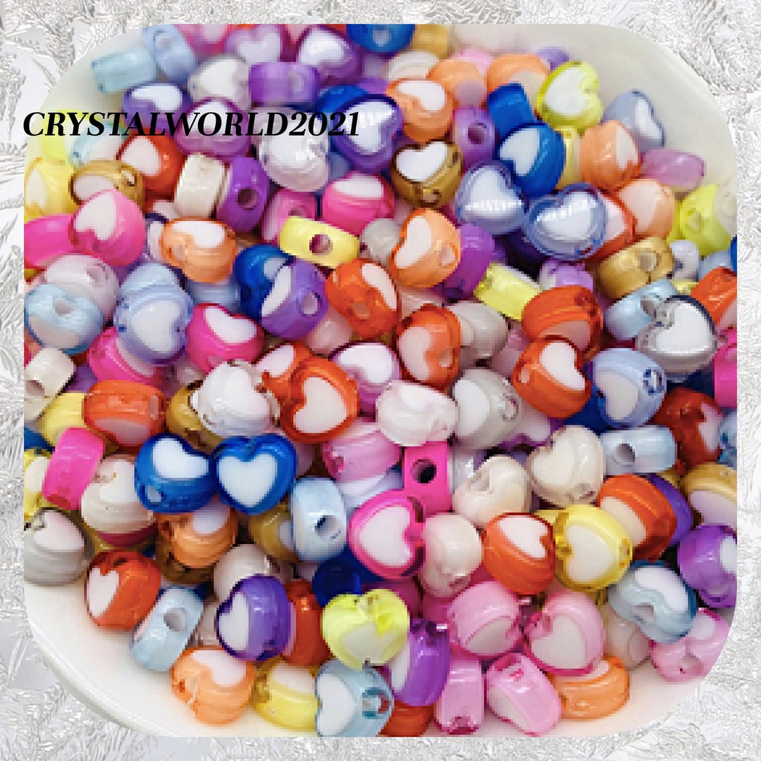 50/100 7MM Multicoloured Heart Shaped Acrylic Beads for Jewellery ...