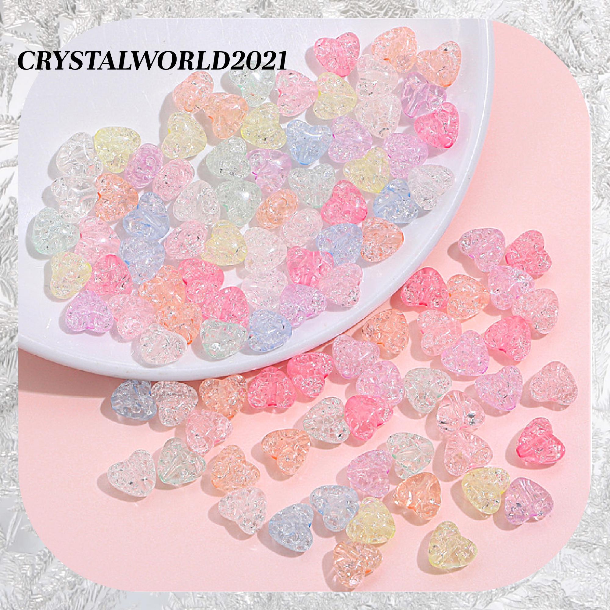 10MM 20 Multi Coloured Transparent Acrylic Crackle Heart Beads for ...