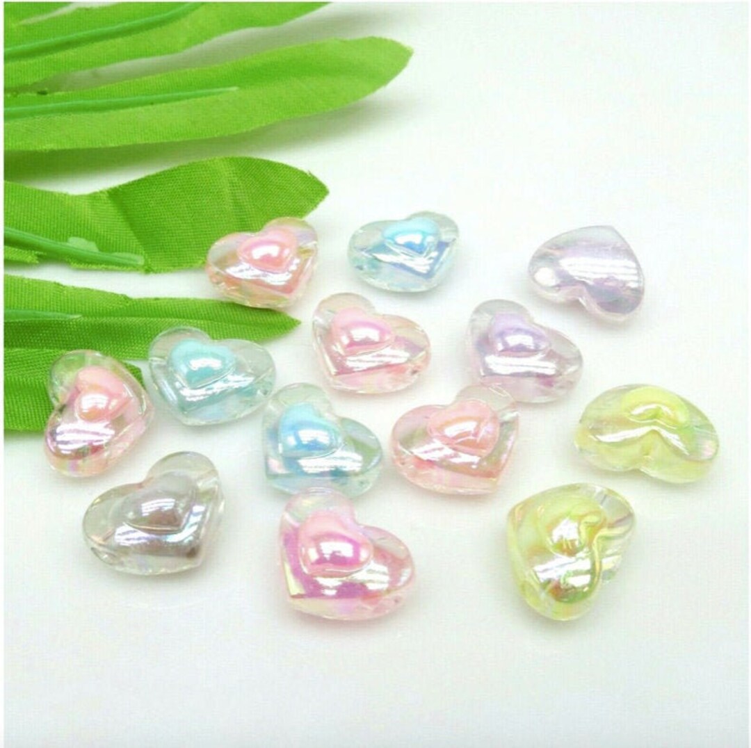 18MM AB Multi Coloured Transparent Heart Shaped Acrylic Beads for ...