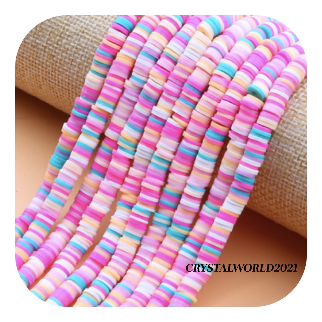 6MM Pink Multi Coloured Heishi Disc Beads Polymer Clay Beads for ...