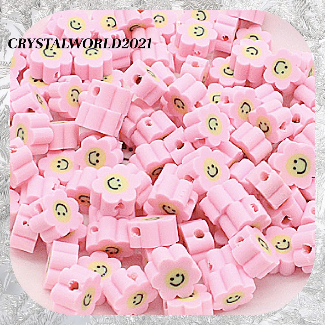 10MM Pale Pink Colours Flower Shaped Smiley Face Polymer Clay Beads for ...