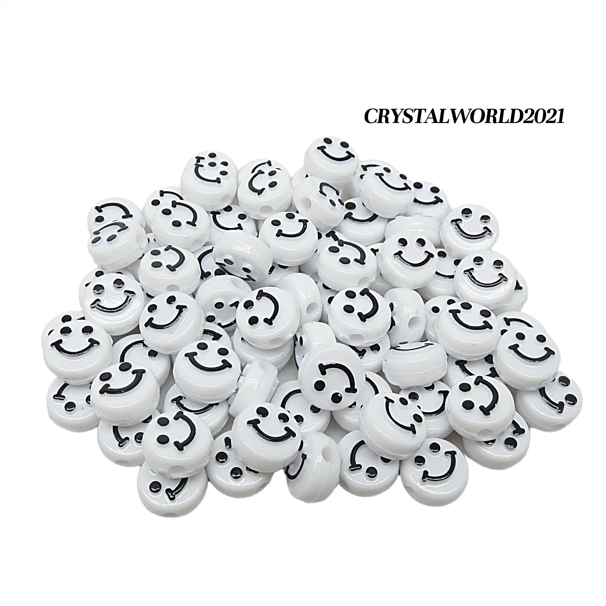 10MM White/Black Flat Round Acrylic Happy Smiley Face Beads | Etsy