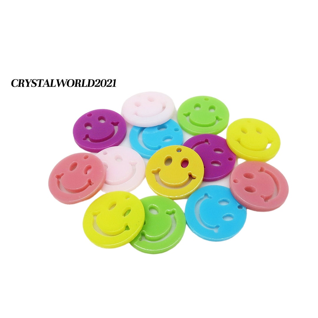 20MM Multi Coloured Acrylic Flat Round Shaped Smile Face Charms for ...