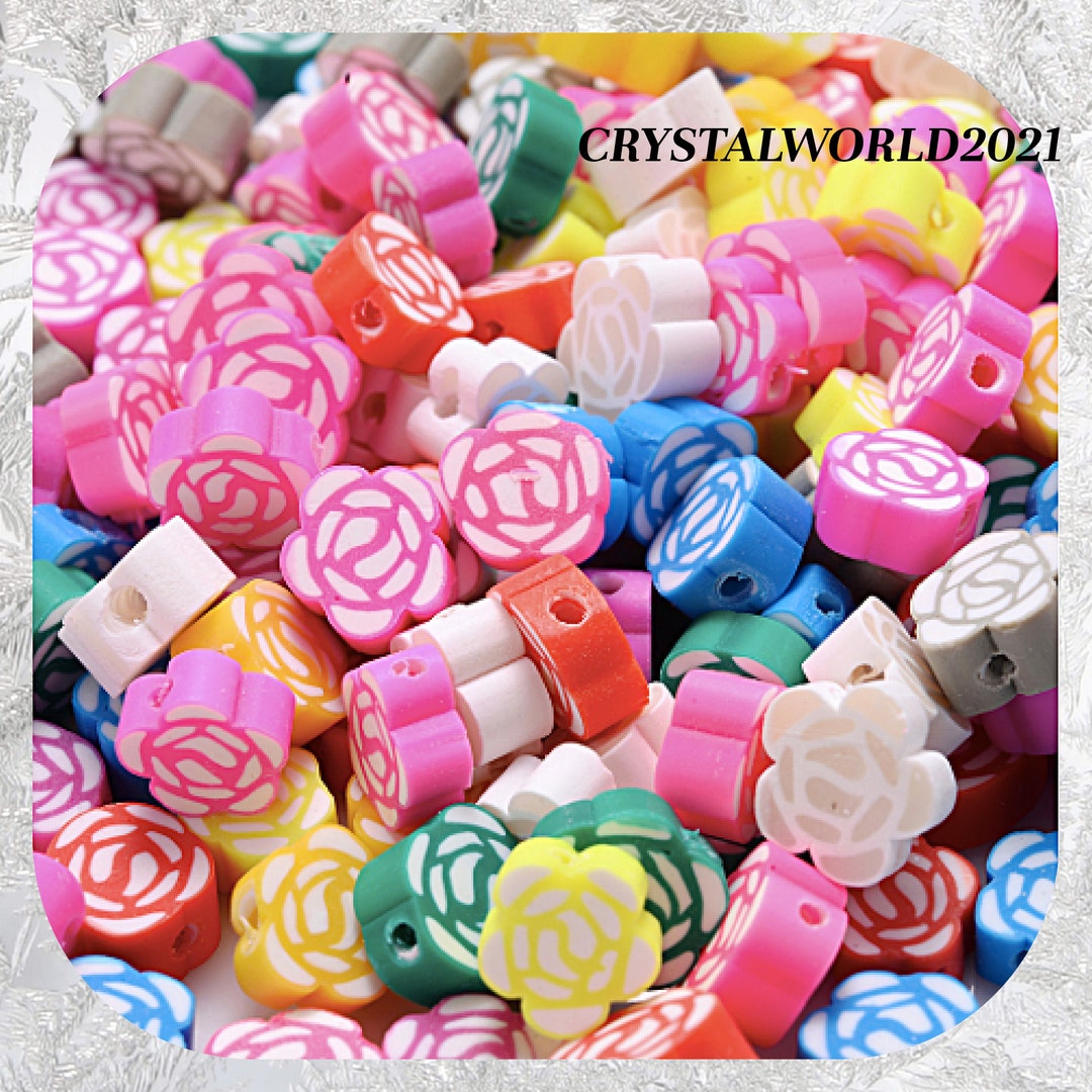 20/30/50 Multi Coloured Rose Flower Shaped Polymer Clay Beads for ...