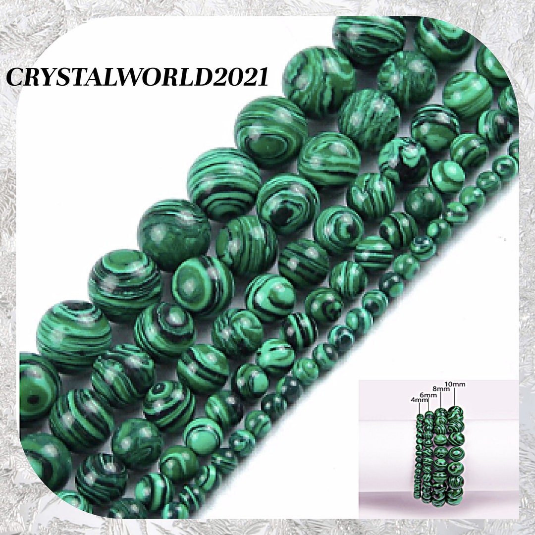 4MM 6MM 8MM 10MM 12MM Full Strand Synthetic Malachite Stone Beads Green ...