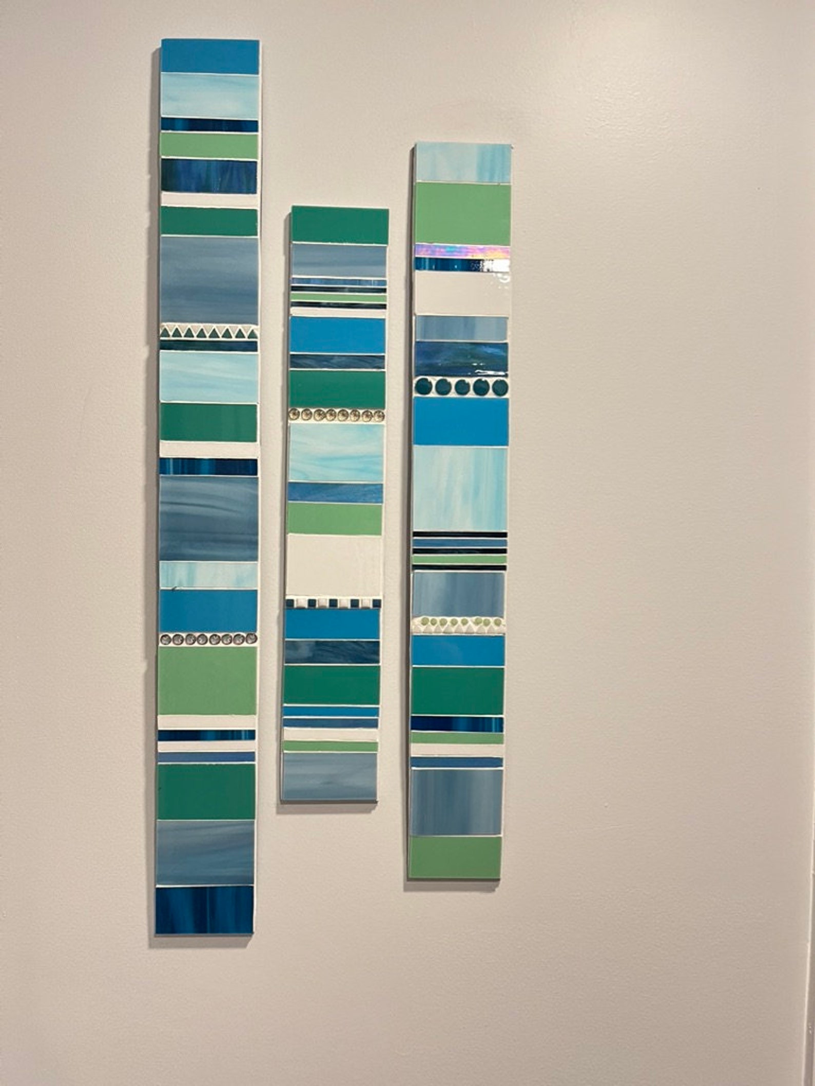 Triptych Wall Art: Set of Three Made With Stained Glass Strips Accented ...