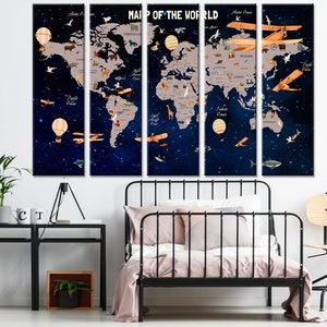 World Canvas Map Poster Cartoon World Map Canvas World Map Canvas First ...