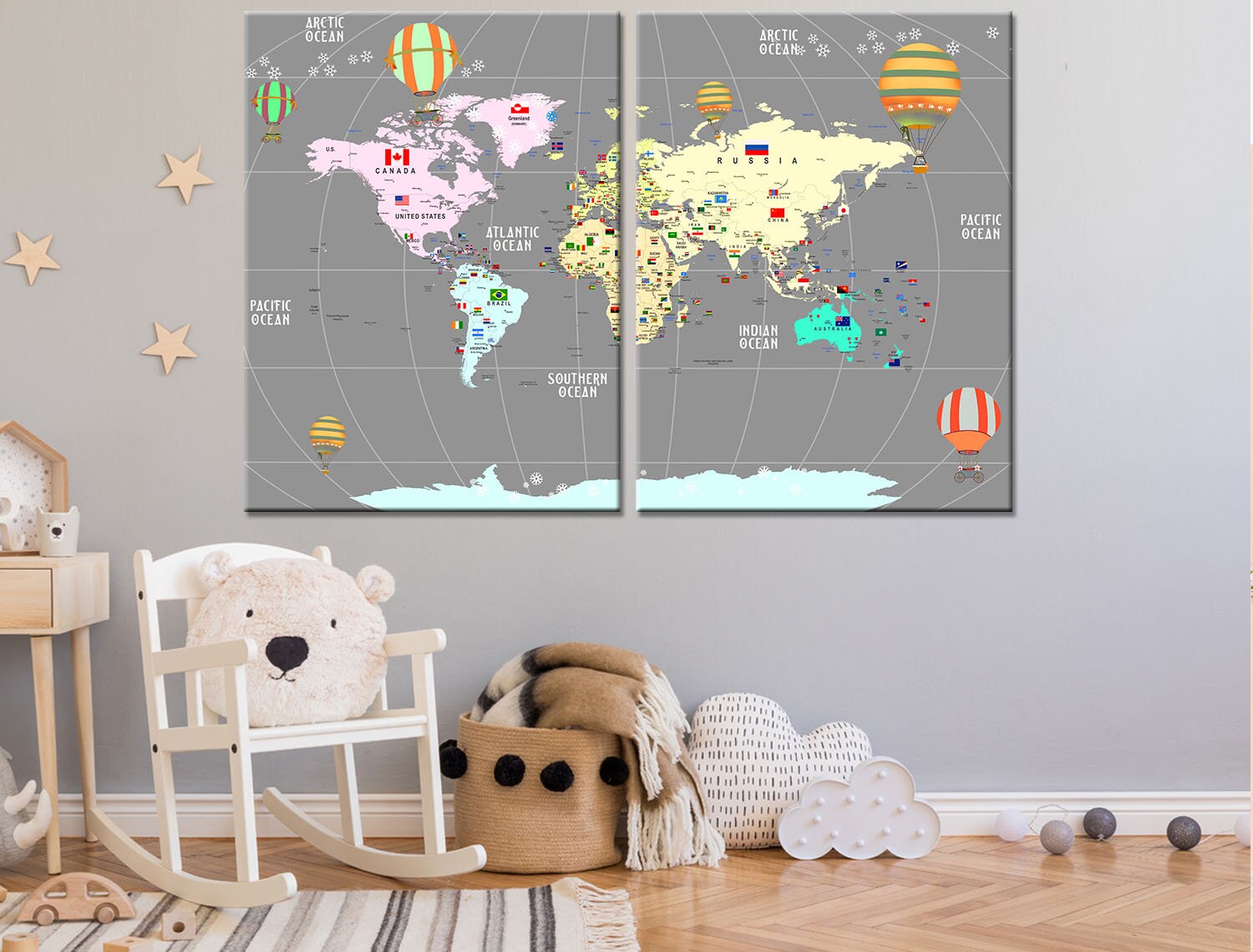 World Animal Map Art Print First Map of the World Cartoon - Etsy