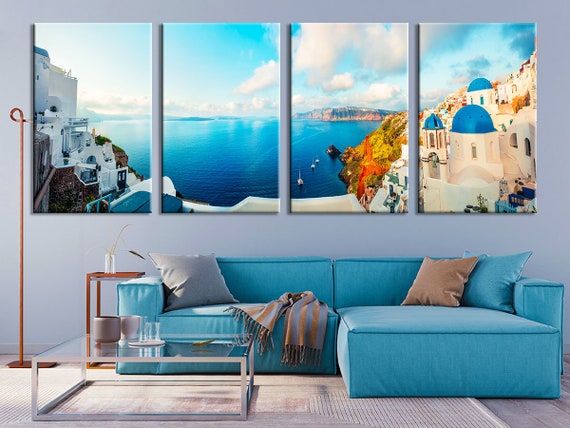 Greece Canvas Panorama Greek wall art Santorini island on Canvas Aegean ...