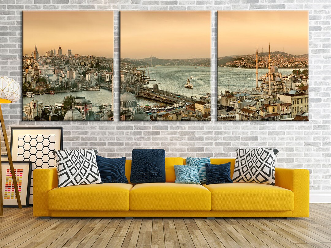 Istanbul Art Skyline Set Istanbul Wall Decor Galata Bridge Panorama ...