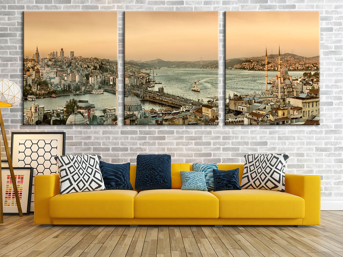 Istanbul Art Skyline Set Istanbul Wall Decor Galata Bridge - Etsy