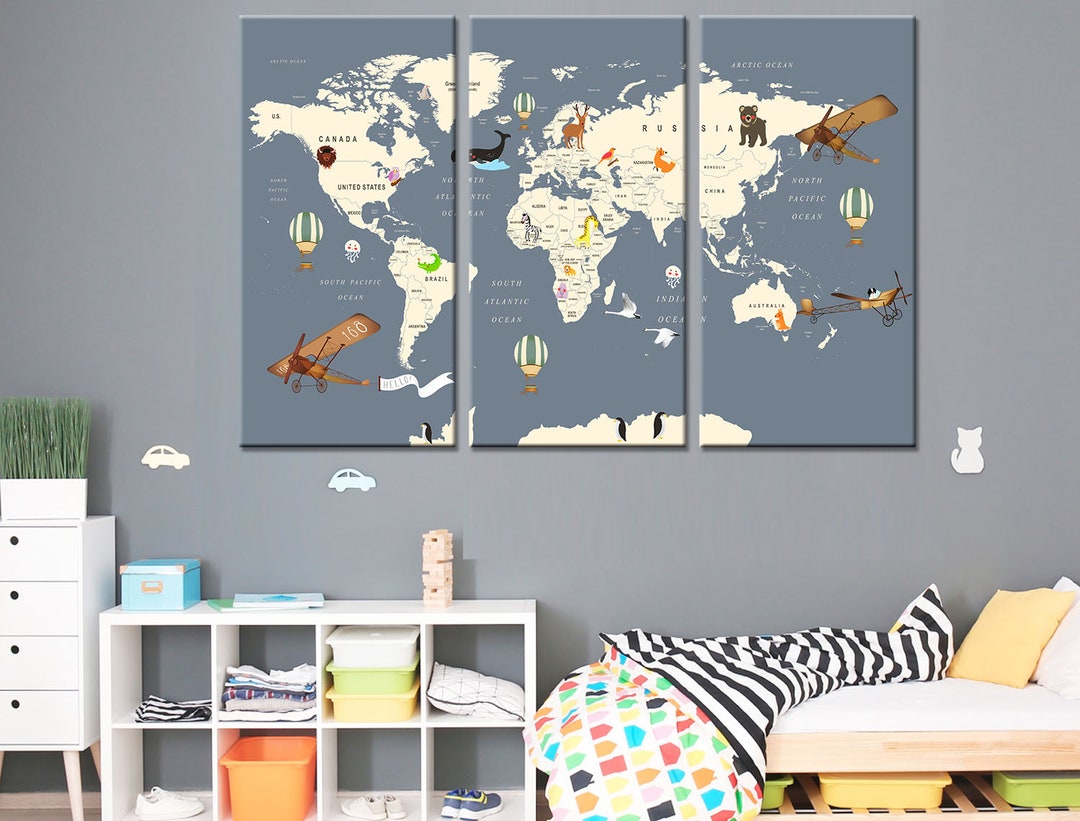 Cartoon World Map Canvas World Map Canvas First Map of the - Etsy