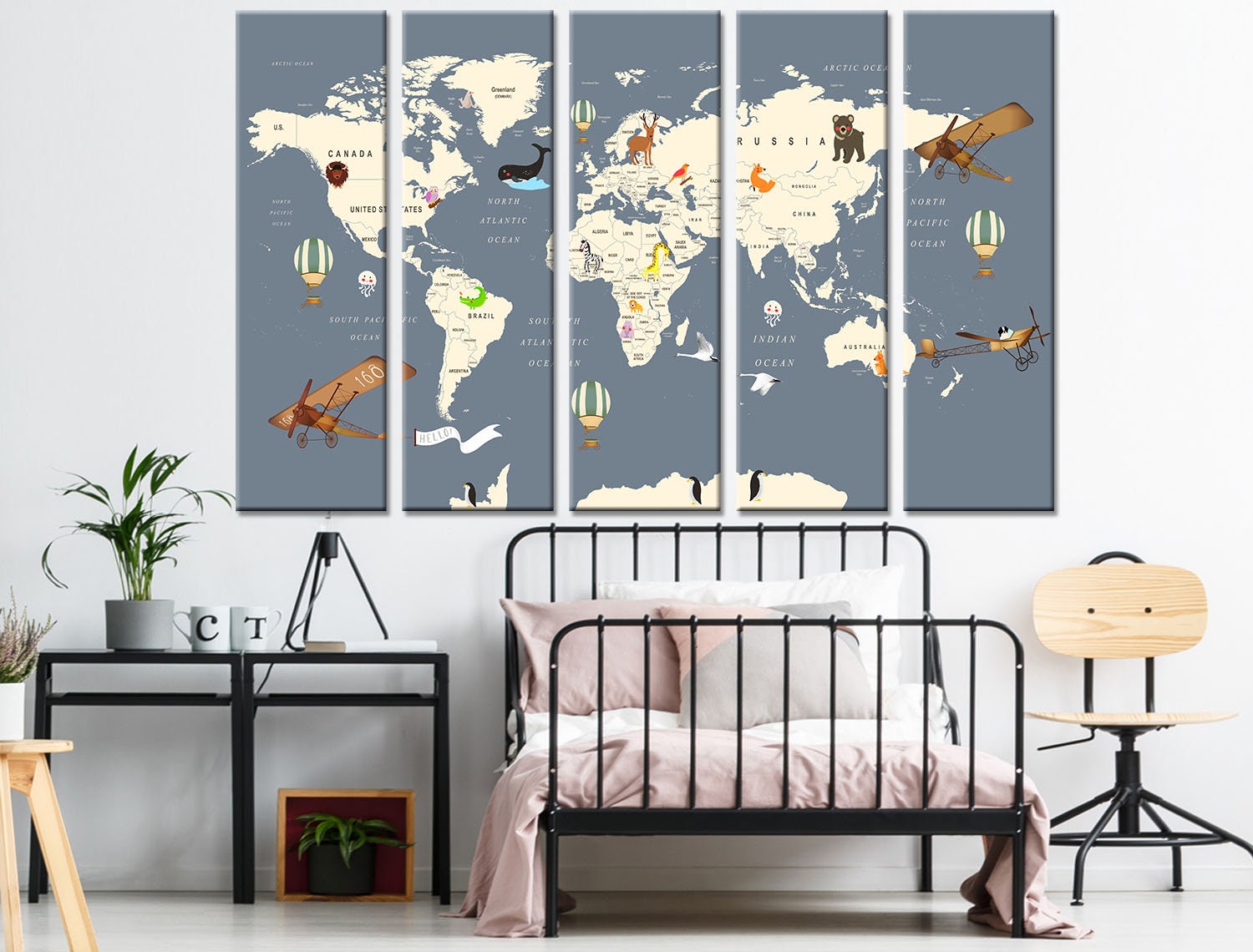 Cartoon World Map Canvas World Map Canvas First Map of the - Etsy Canada