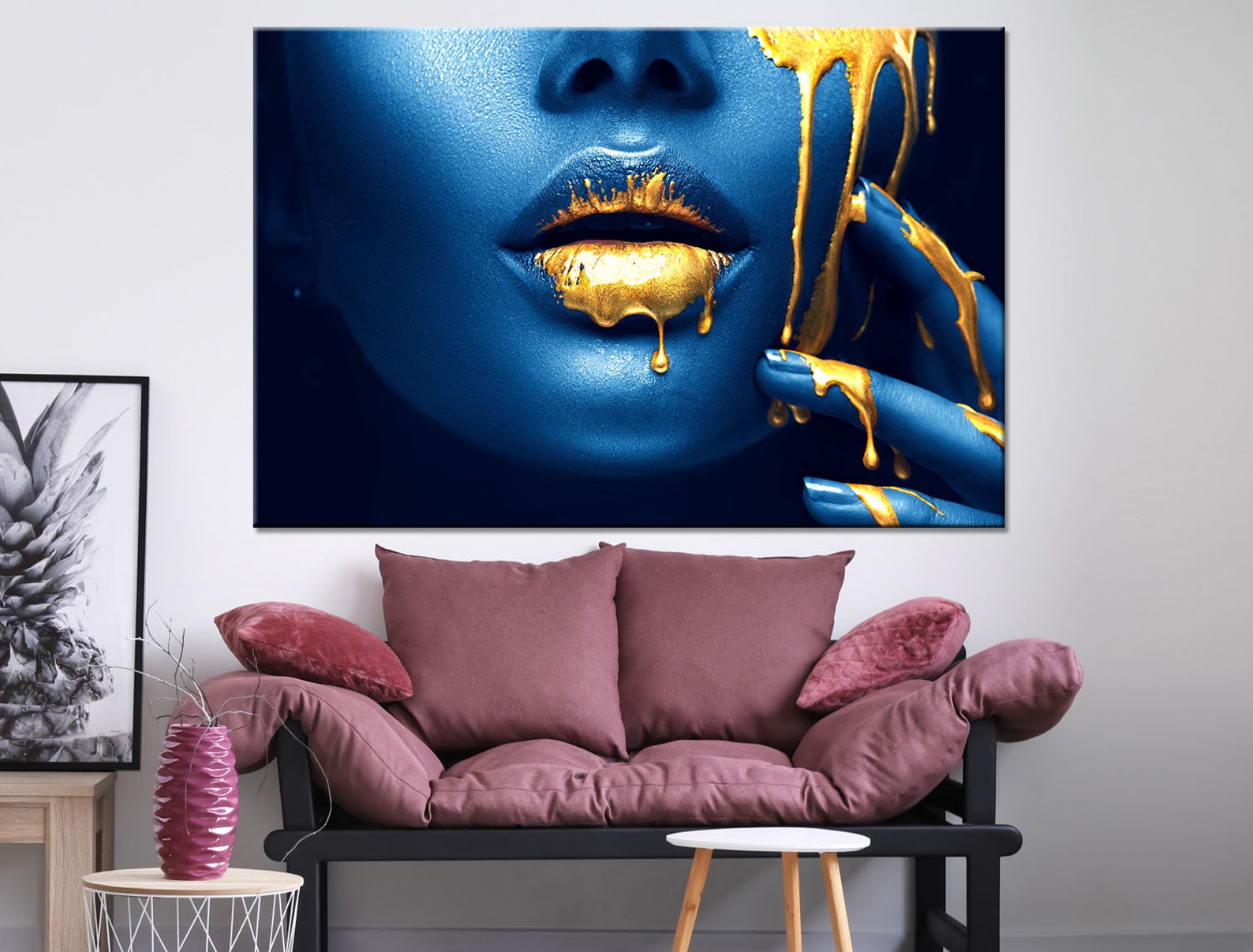 Lipgloss Wall Art Gold Lip Canvas Lip Wall Art Makeup Closeup - Etsy