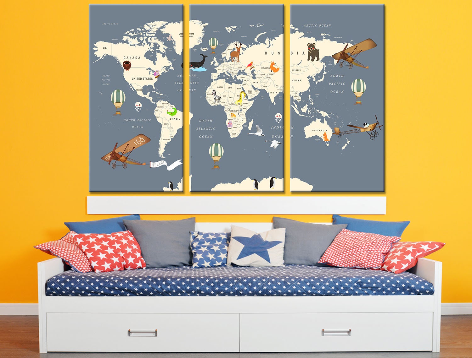 Cartoon World Map Canvas World Map Canvas First Map of the - Etsy Canada