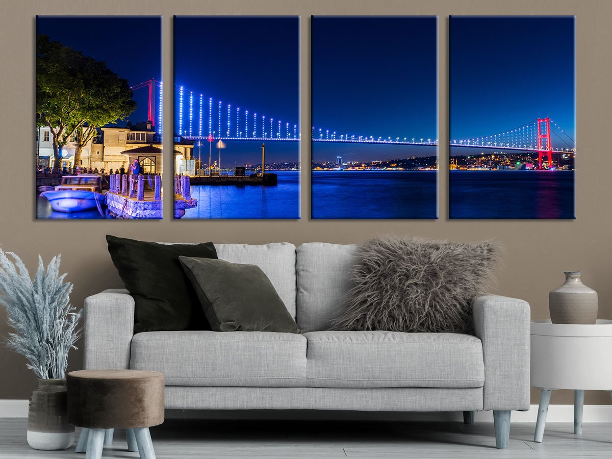 Istanbul Wall art Bosphorus Bridge Wall art sets City night | Etsy
