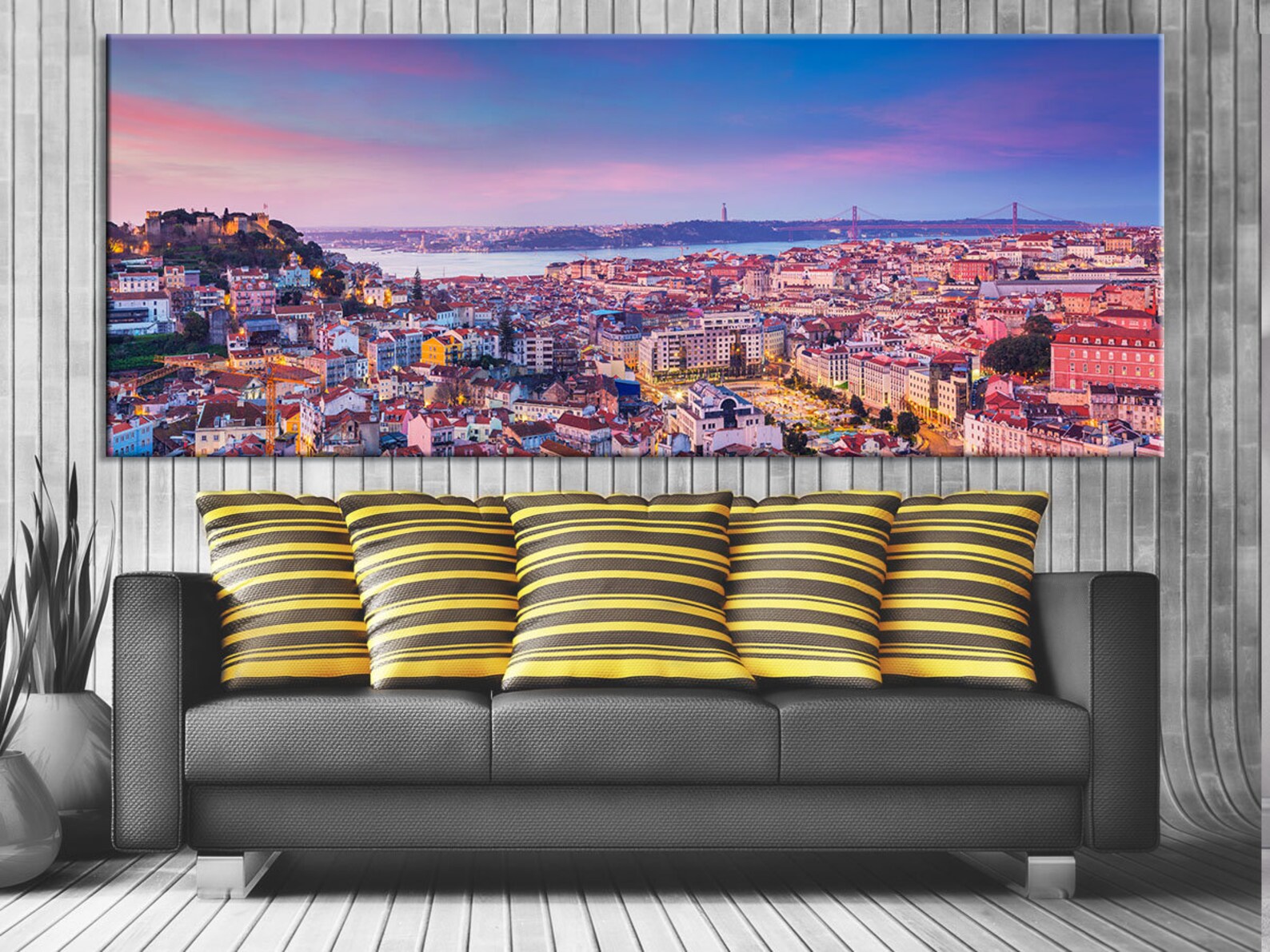 Lisbon Wall Decor Panorama City Canvas Portugal Art Print - Etsy
