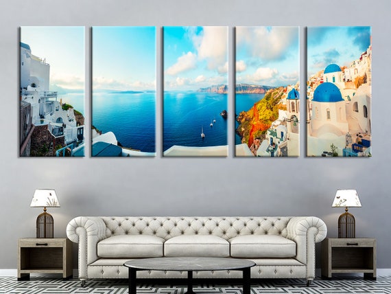 Greece Canvas Panorama Greek wall art Santorini island on Canvas Aegean ...