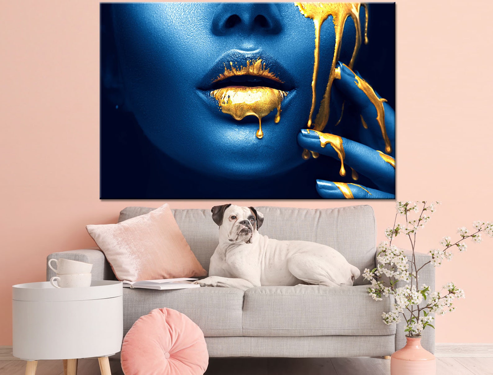 Lipgloss Wall Art Gold Lip Canvas Lip Wall Art Makeup Closeup - Etsy