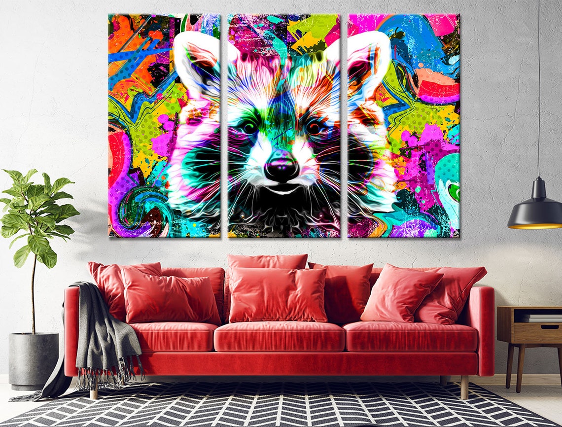 Raccoon Wall Decor Raccoon Collage Canvas Raccoon Colour Art | Etsy