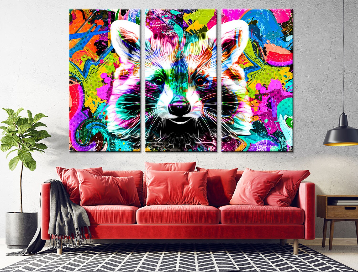 Raccoon Wall Decor Raccoon Collage Canvas Raccoon Colour Art | Etsy