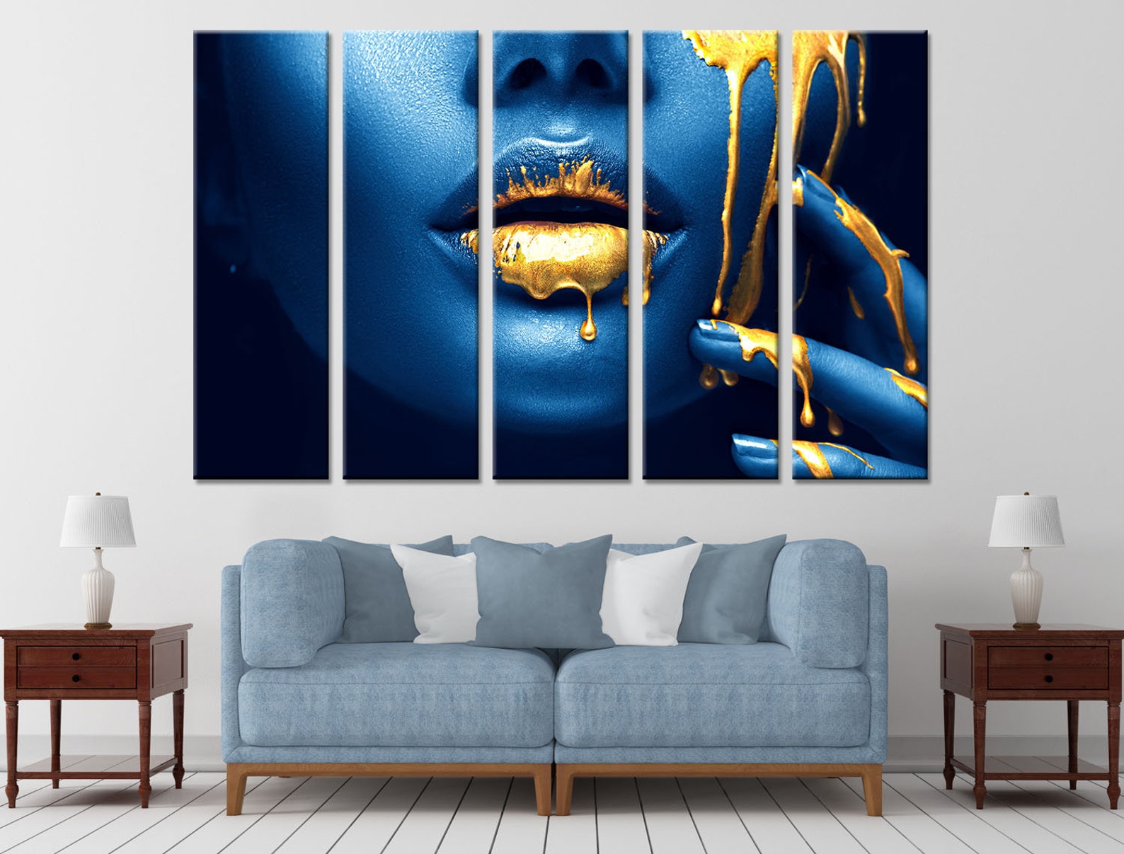 Lipgloss Wall Art Gold Lip Canvas Lip Wall Art Makeup Closeup - Etsy