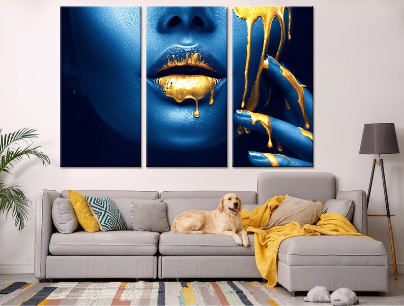 Lipgloss Wall Art Gold Lip Canvas Lip Wall Art Makeup Closeup - Etsy