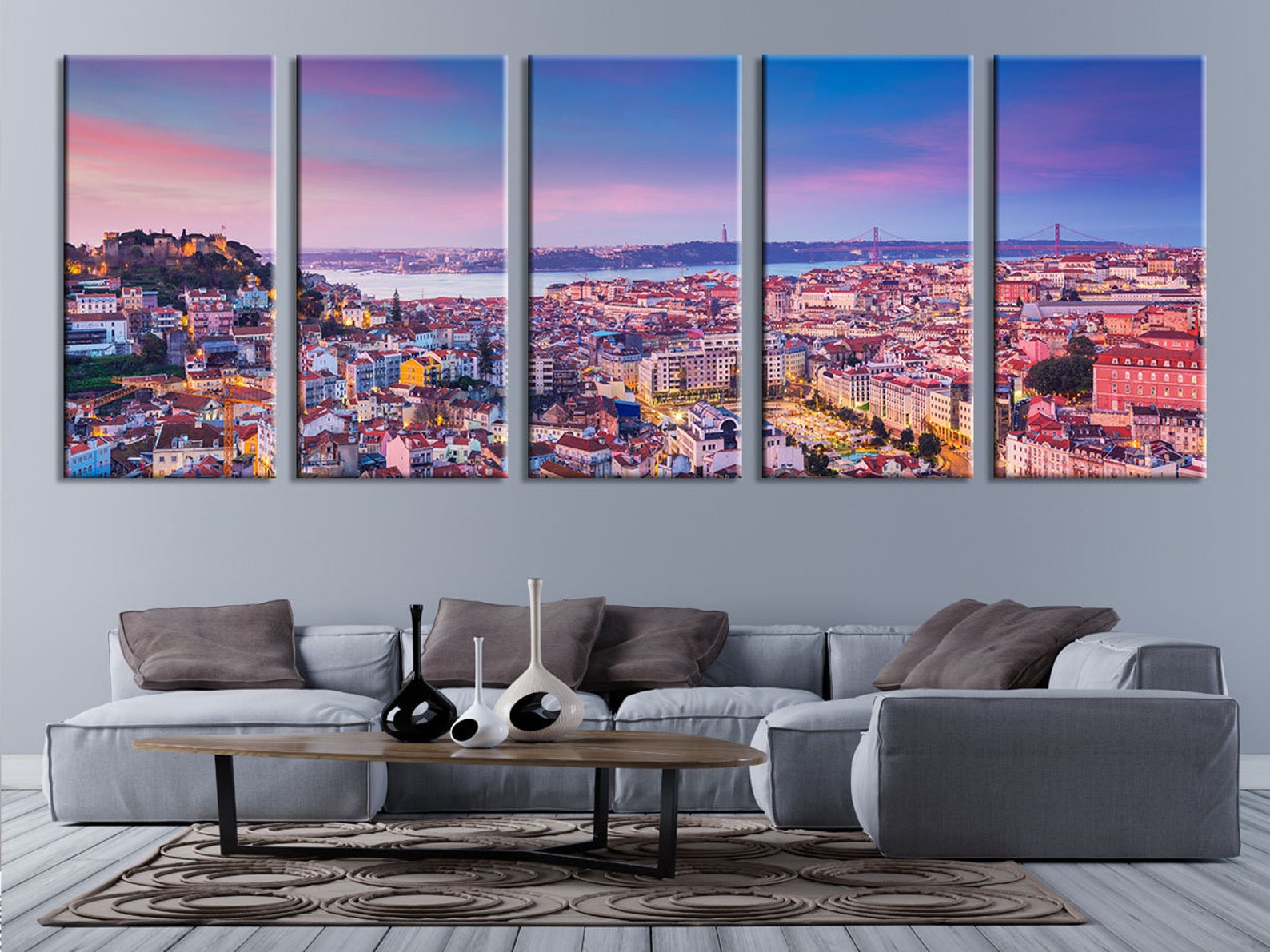 Lisbon Wall Decor Panorama City Canvas Portugal Art Print - Etsy