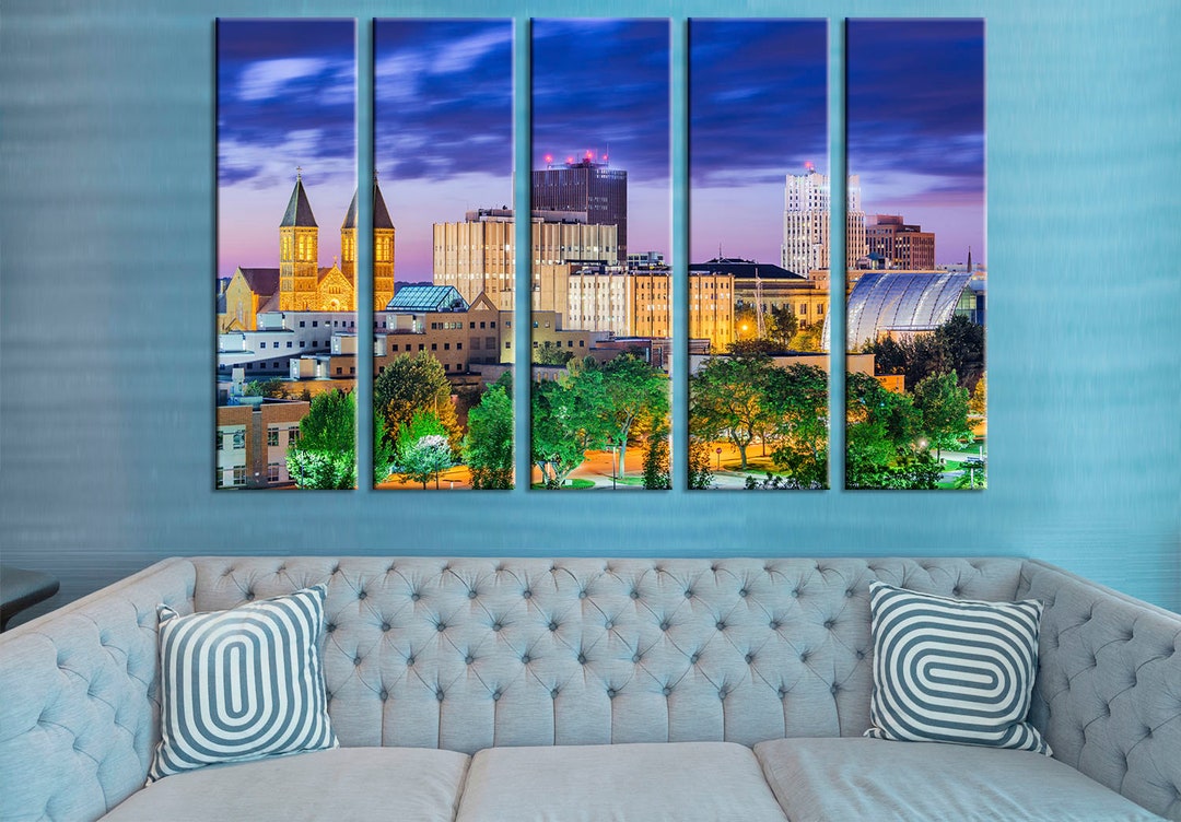 City Night Canvas America City Wall Art Akron Skyline Print City ...