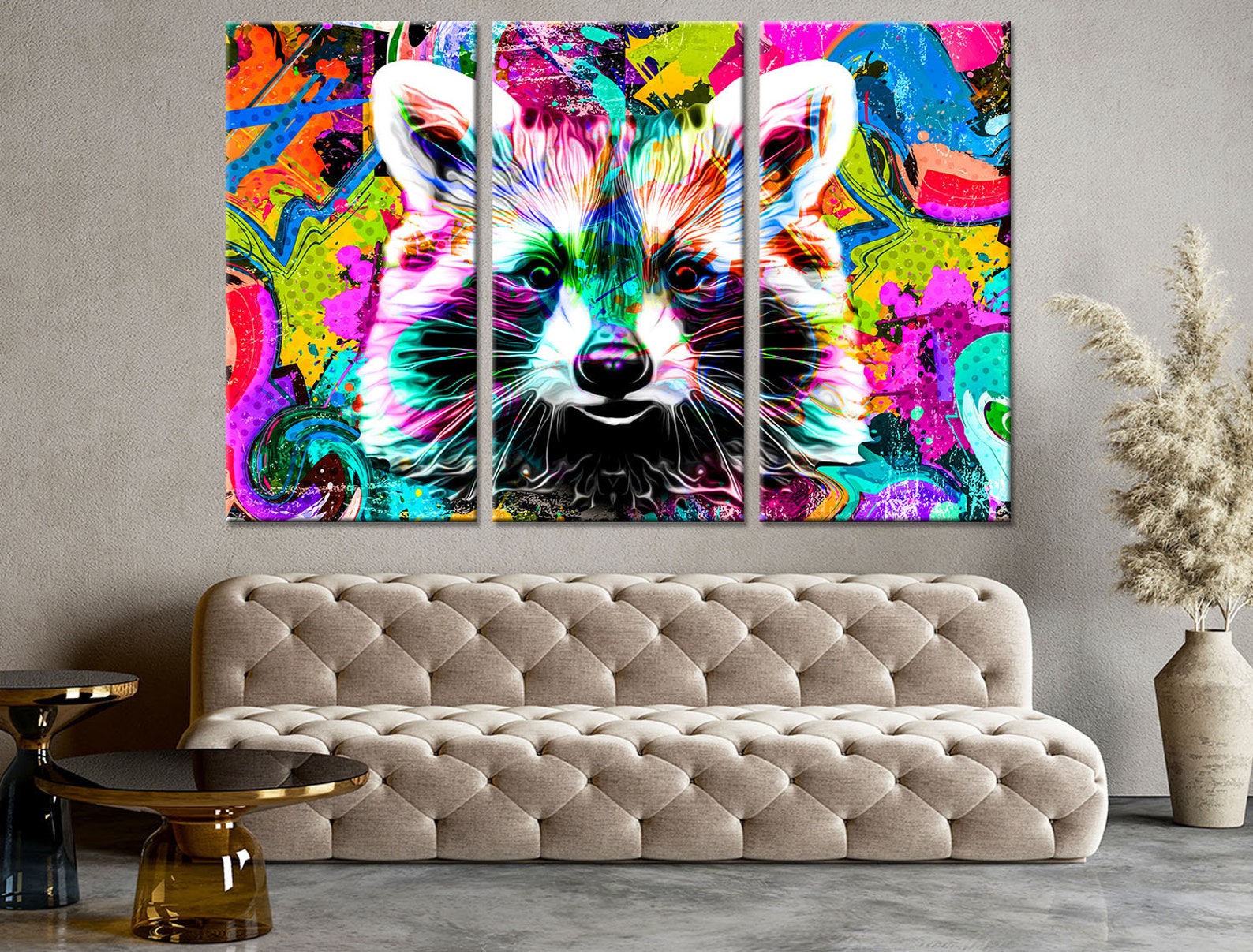 Raccoon Wall Decor Raccoon Collage Canvas Raccoon Colour Art | Etsy