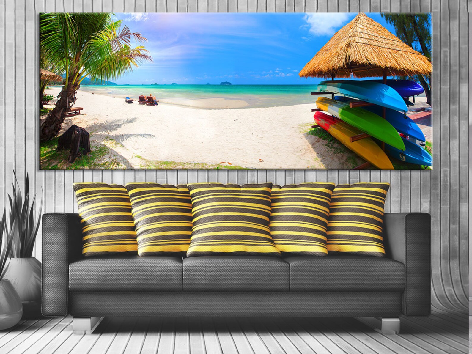 Beach Wall Decor Canoe Shelf Canvas Tropical Coast Canvas - Etsy