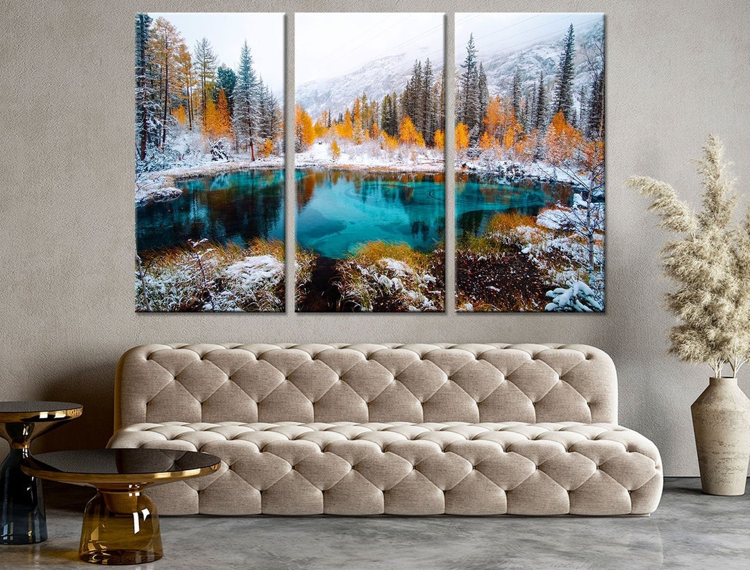 Geyser Lake Wall Decor Blue Lake Canvas Autumn Art Print Forest Wall ...