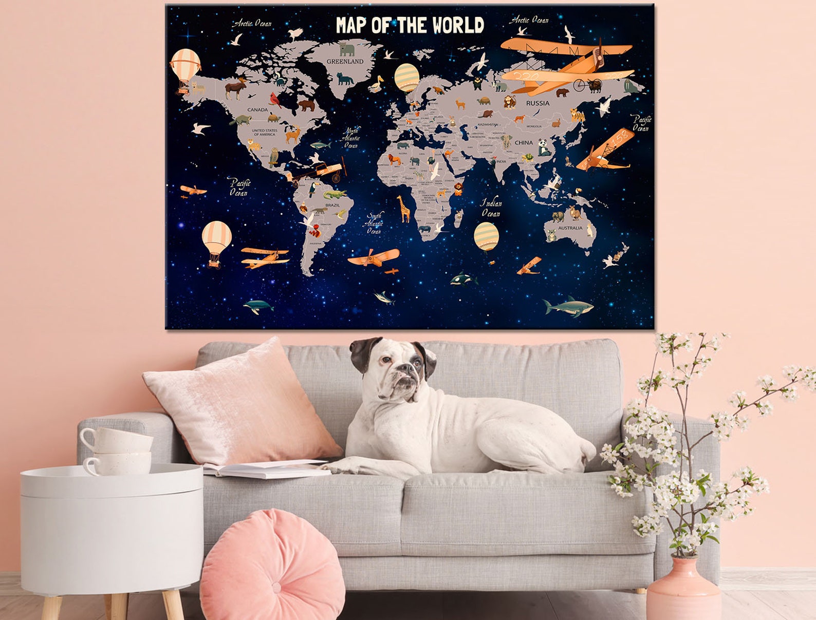 World Canvas Map Poster Cartoon World Map Canvas World Map - Etsy