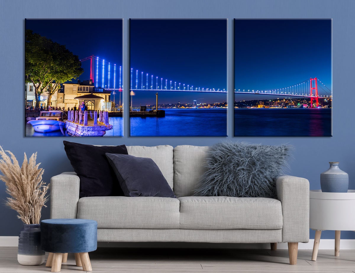 Istanbul Wall art Bosphorus Bridge Wall art sets City night | Etsy