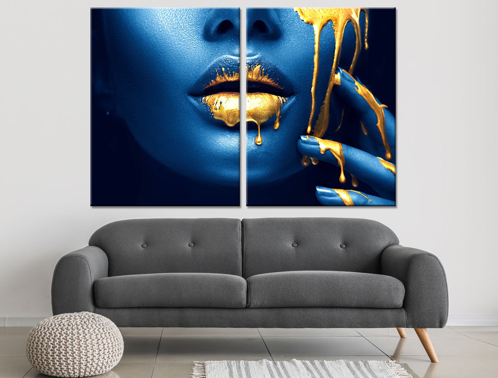 Lipgloss Wall Art Gold Lip Canvas Lip Wall Art Makeup Closeup - Etsy