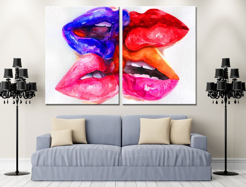 Lips Wall Decor Makeup Wall Art Sets Watercolor Wall Art - Etsy